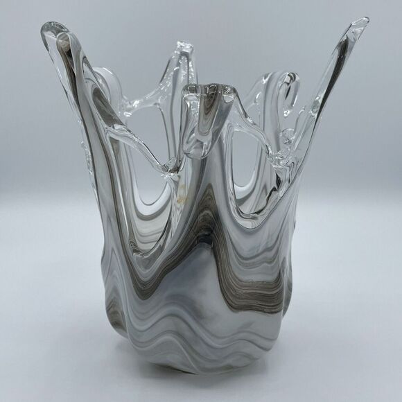 Murano | Art | Murano Like Art Glass Blown Splash Top White Gray Vase ...
